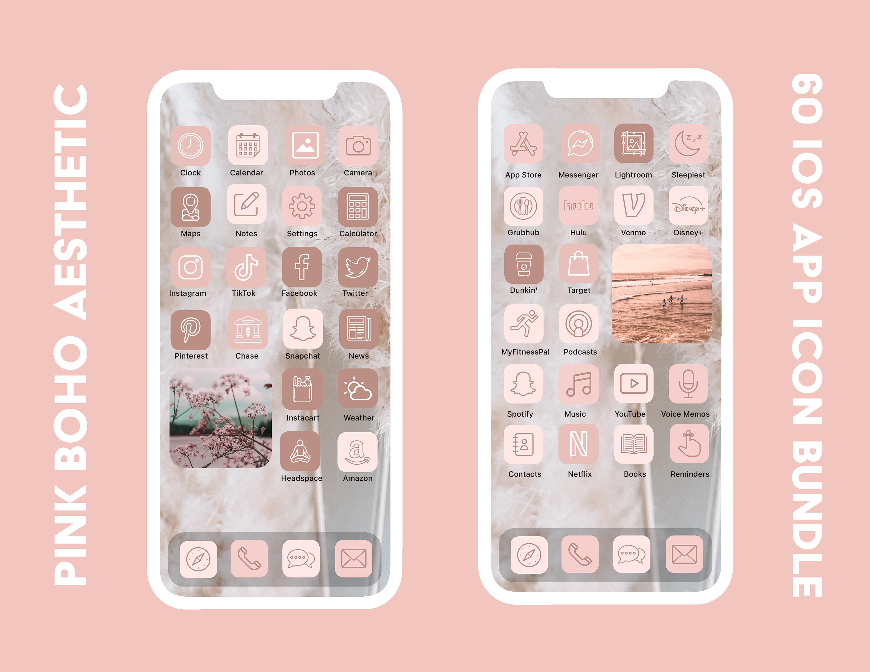 Boho Pink Aesthetic iPhone Ios 14 App Icon Covers - Etsy