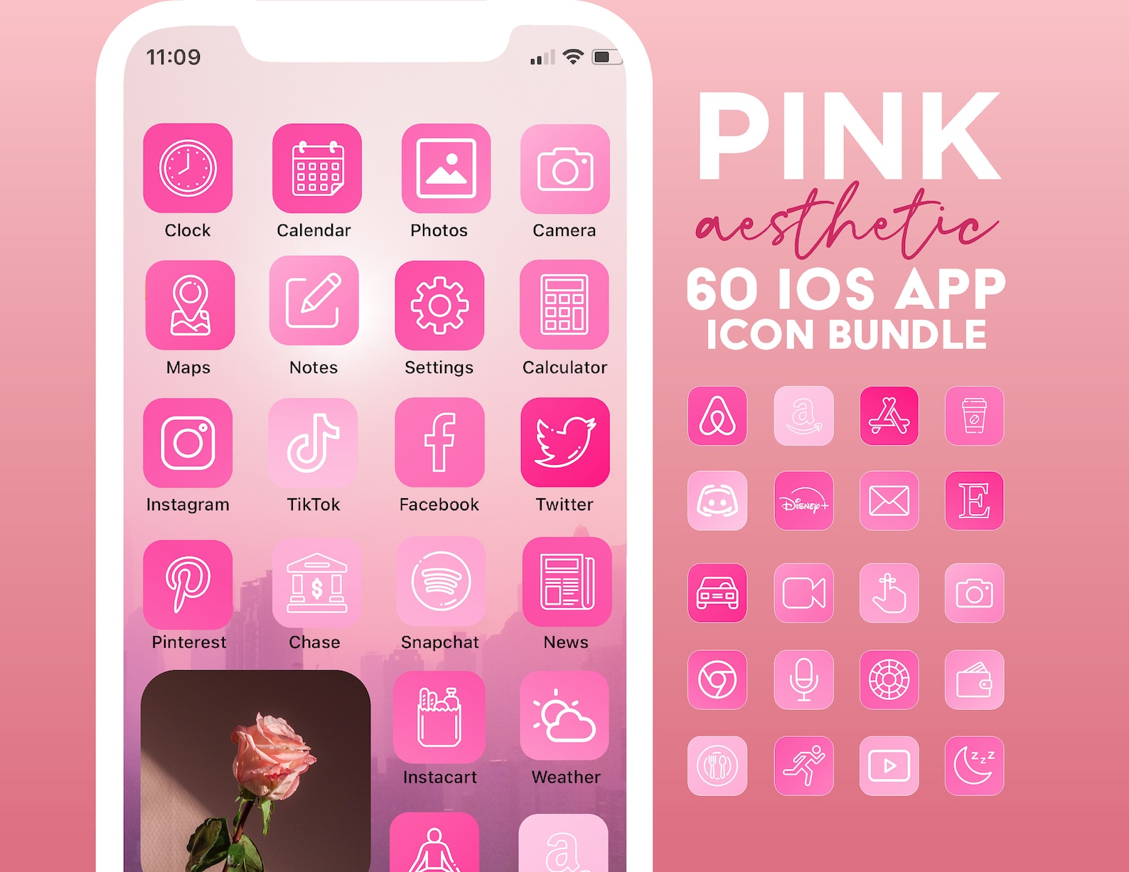 Pink iPhone Ios 14 App Covers | Aesthetic App Icons | Ios Themes ...
