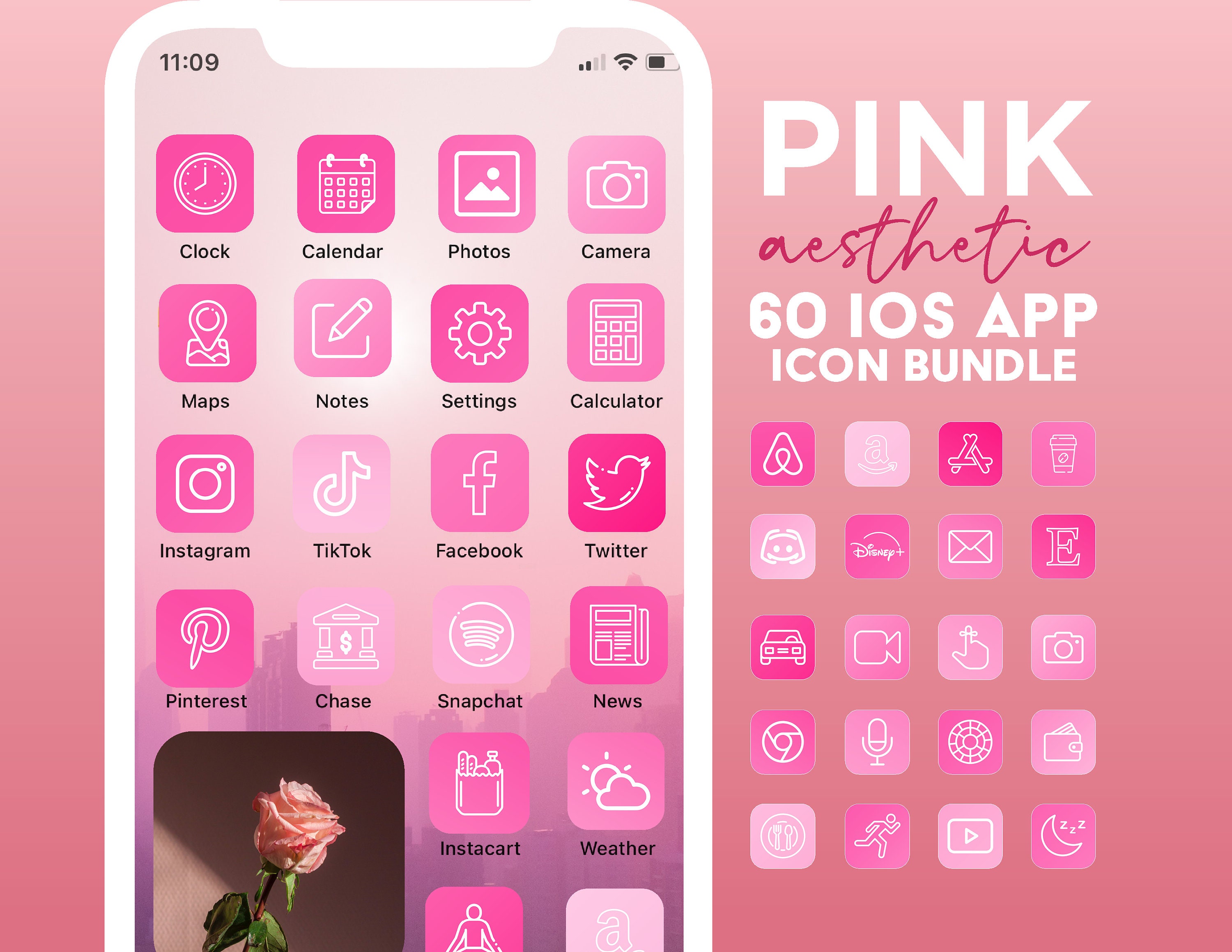 Pink iPhone Ios 14 App Covers | Aesthetic App Icons | Ios Themes ...