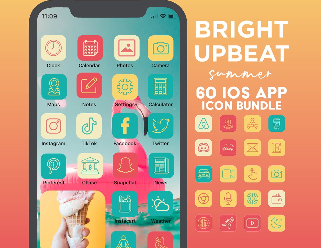 60 Bright Fun Minimalist App Icons - iPhone Ios14 Home Screen - App ...