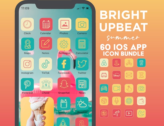 60 Bright Fun Minimalist App Icons Iphone Ios14 Home Screen - Etsy