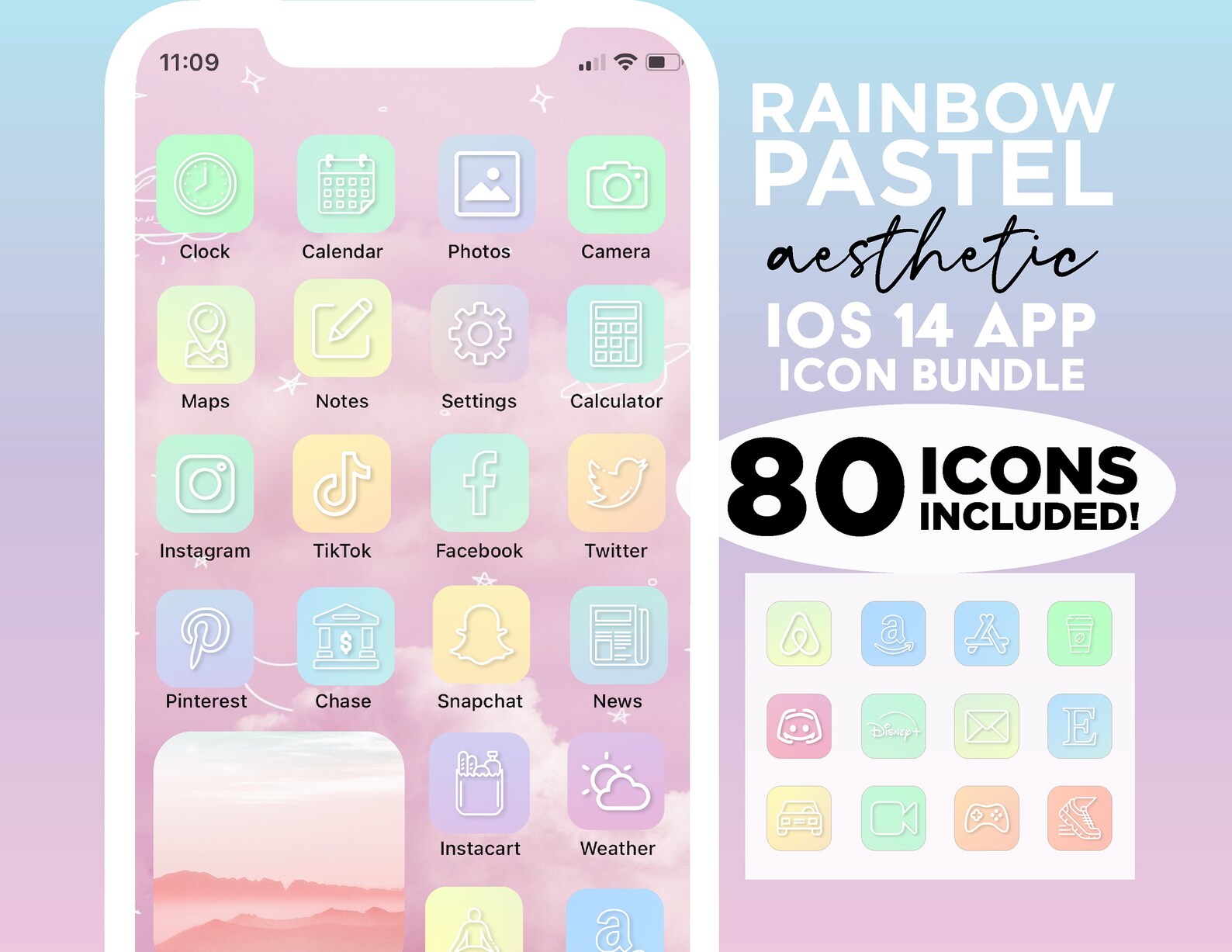 80 Pastel Rainbow App Icons for Ios14 | Aesthetic App Covers | Ios 14 ...