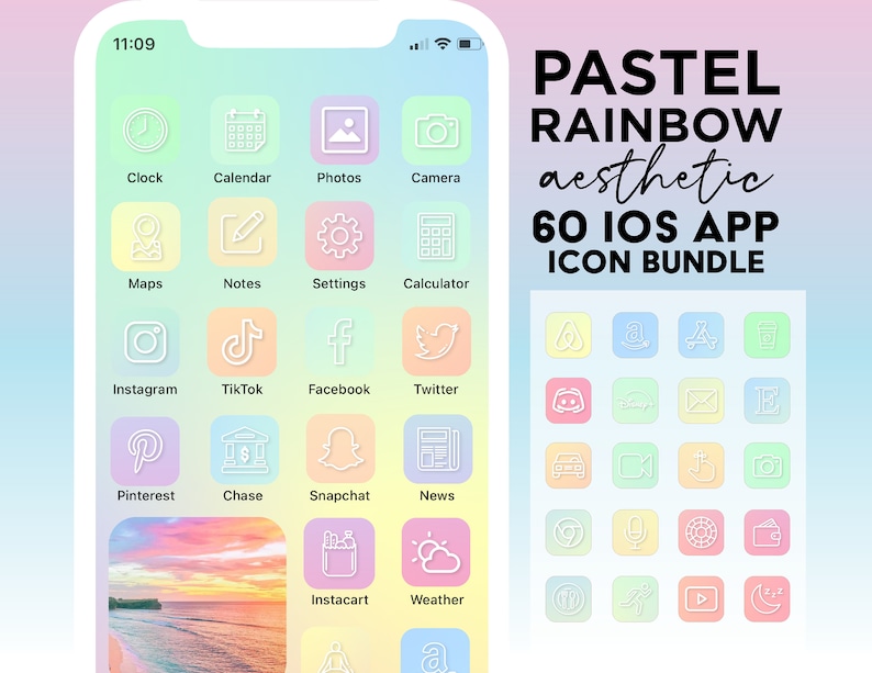 Pastel Rainbow Ios14 App Icons for iPhone | Pastel Aesthetic App Covers ...
