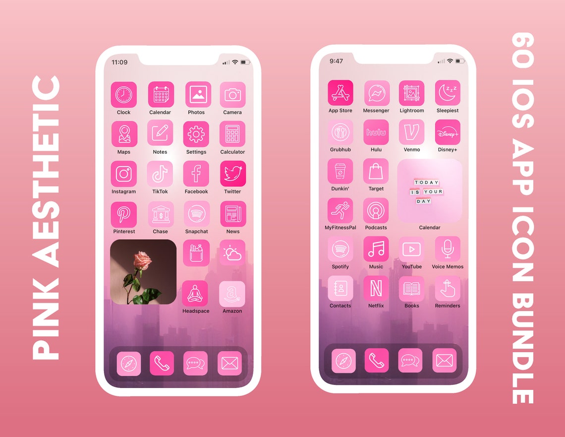 Pink iPhone Ios 14 App Covers | Aesthetic App Icons | Ios Themes ...