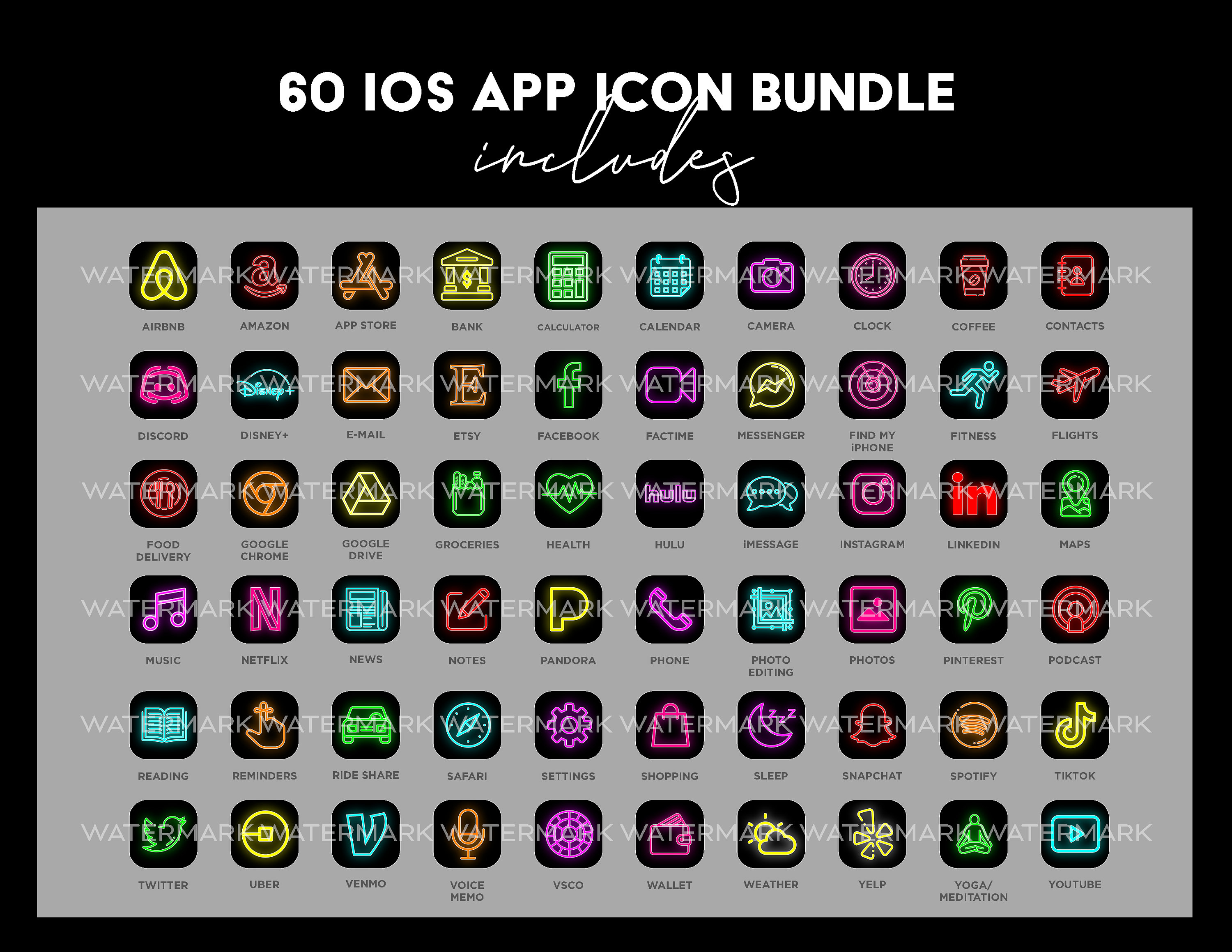 Ios 14 App Icon Pack Rainbow Neon Aesthetic Ios 14 Icons - Etsy