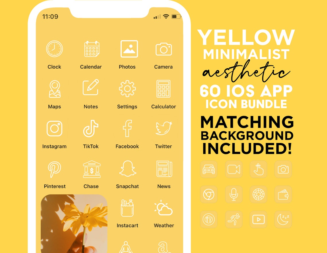 60 Yellow Aesthetic Ios 14 App Icons | Ios 14 iPhone Theme | Pack of 60 ...