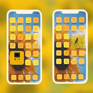 60 Yellow Aesthetic Ios 14 App Icons | Sunflower Yellow and Orange App ...
