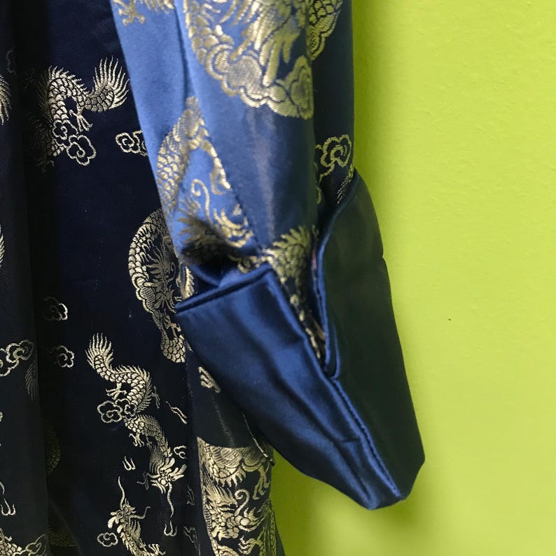 Vintage 50s Satin Smoking Jacket, Silver Dragon Robe (SM-MED) - Etsy