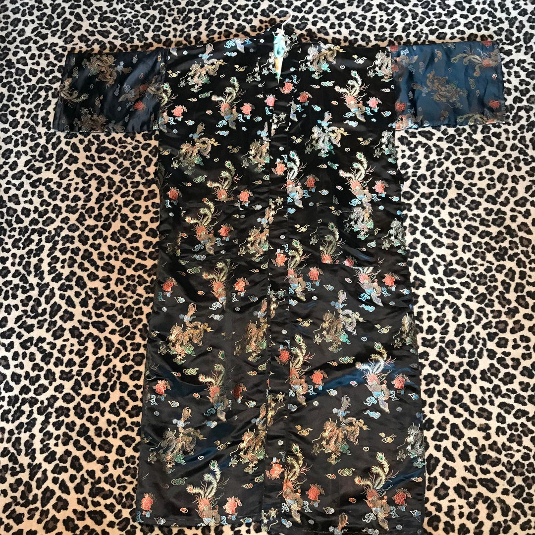 Vintage 60s Black Brocade Chinese Robe//vintage Brocade Long Chinese ...