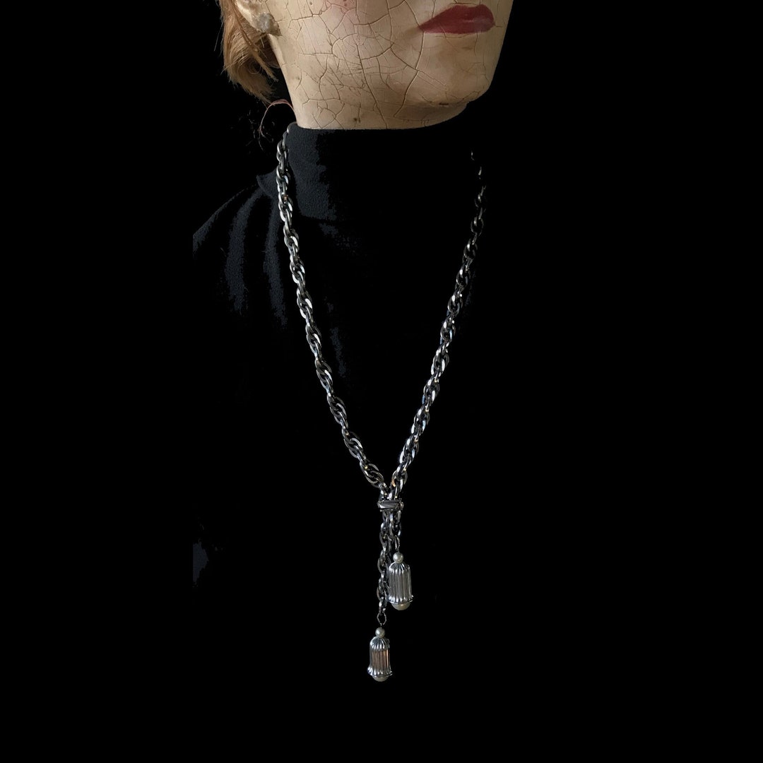 Silver Tone Bolero Faux Pearl Necklace/modernist Silver Tone Necklace ...