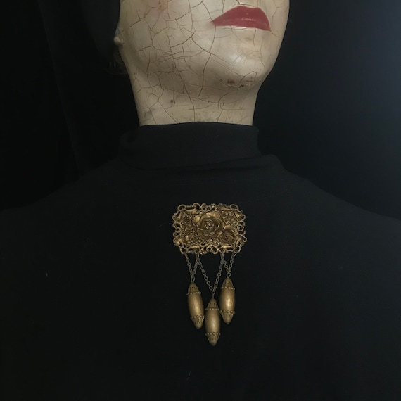 Gold celluloid rose brooch/Gothic brooch//c. 1910//la… - Gem