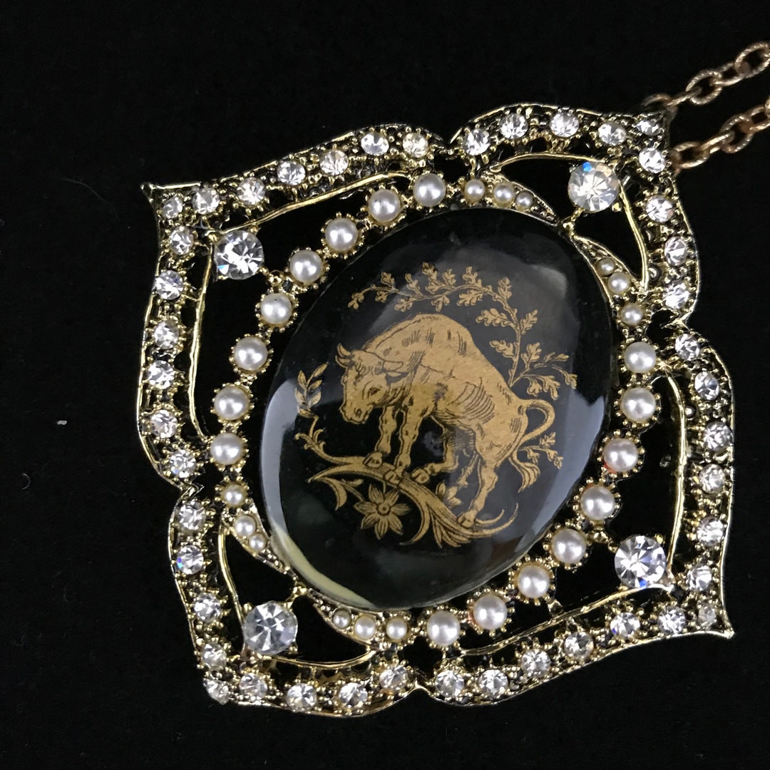 Vintage Taurus Medallion Necklace: 70s Zodiac Pendant Brooch - Etsy