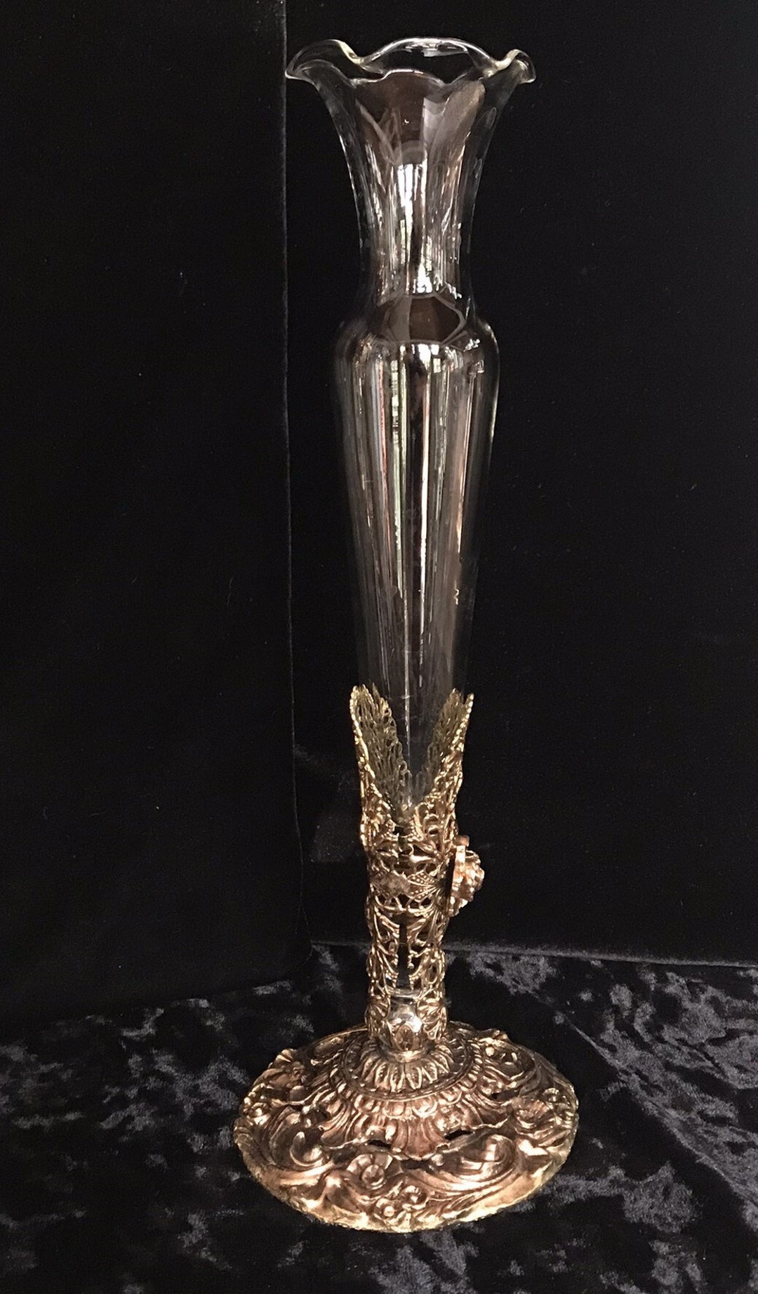 Vintage Hollywood Regency Style Vase//vintage Gold and Glass Flower ...