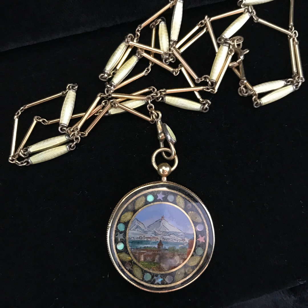 Early Victorian Hand Painted Portrait//erupting Volcano Pendant ...