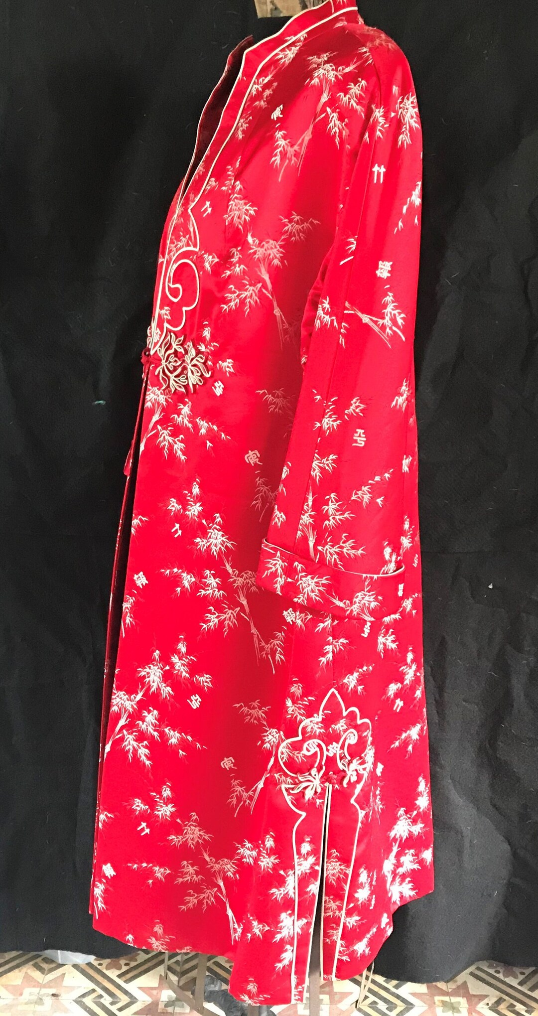 50s Vintage Brocade Chinese Satin Robe: Red Bamboo Design (M-L) - Etsy