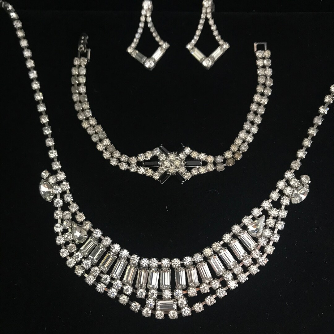 Art Deco Rhinestone Jewelry Set//vintage Rhinestone Necklace//vintage ...