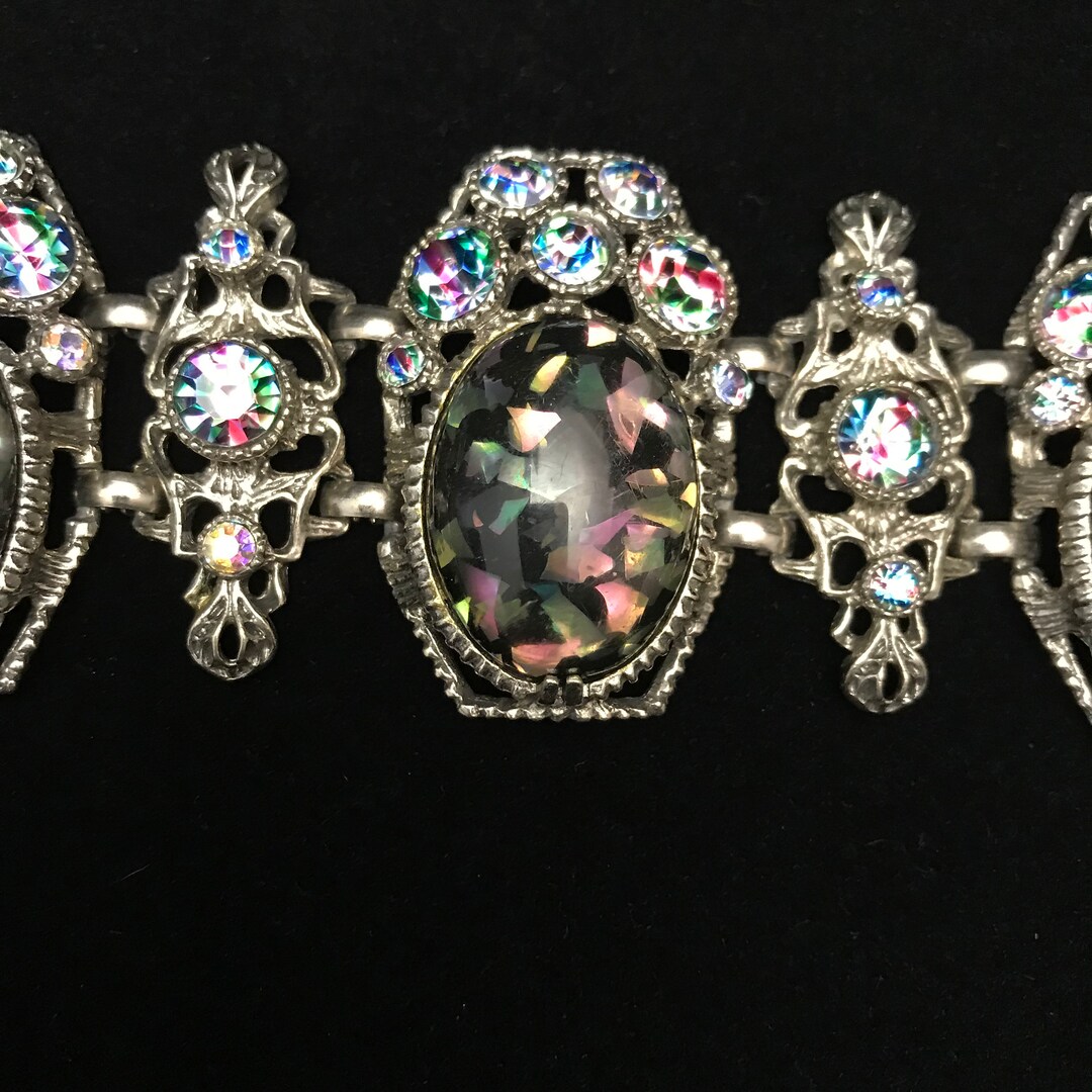 Vintage Selro Panel Bracelet//50s Panel Cuff//vintage Aurora Borealis ...