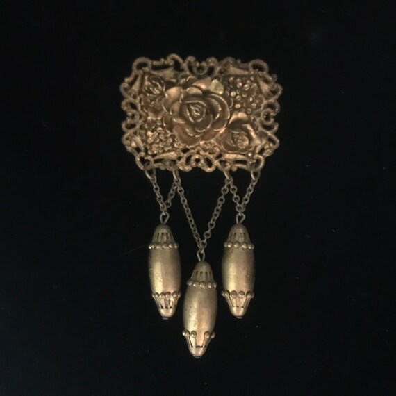 Gold celluloid rose brooch/Gothic brooch//c. 1910//la… - Gem