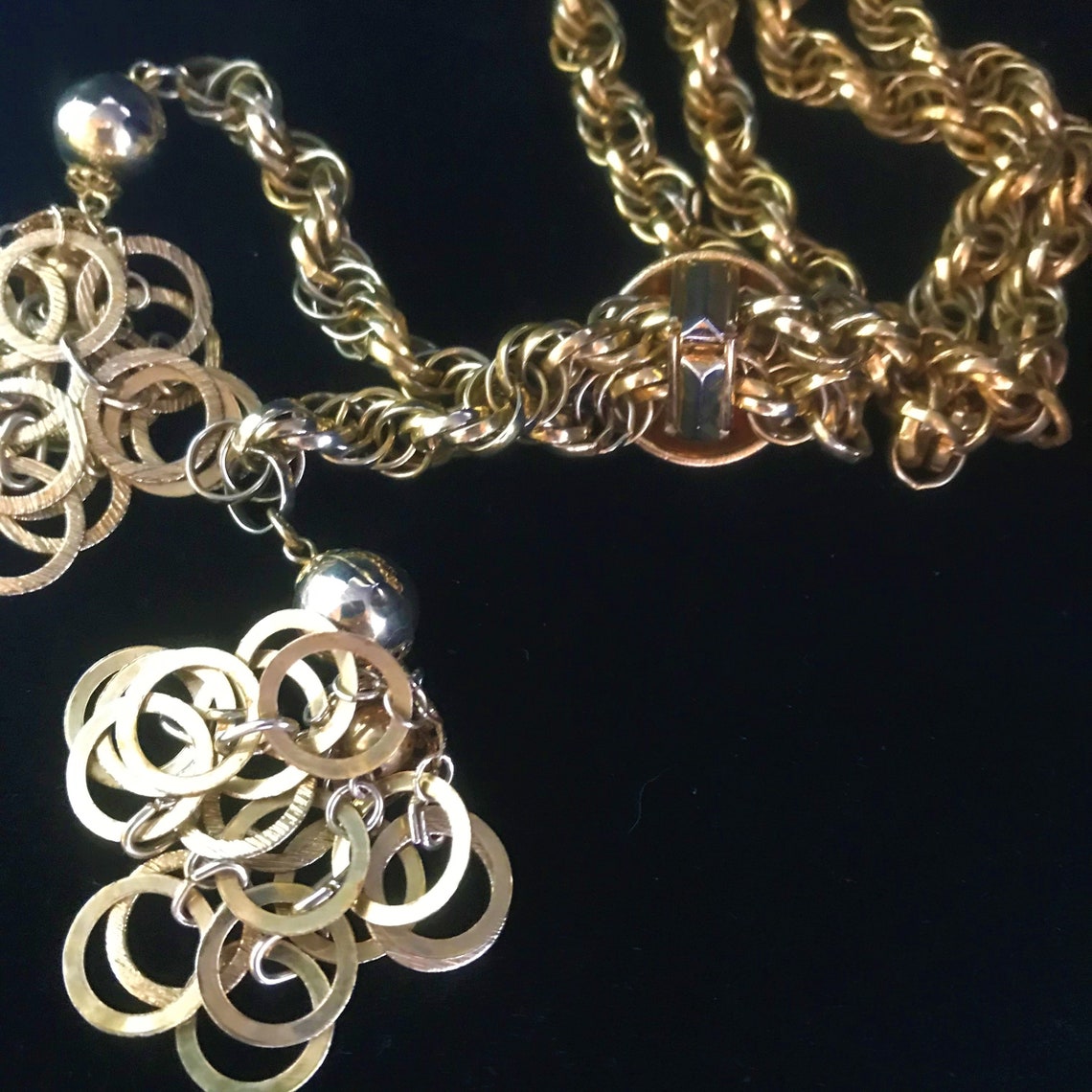 Long Gold Plated Rope Chain Bolero Necklace With Multi-ring - Etsy