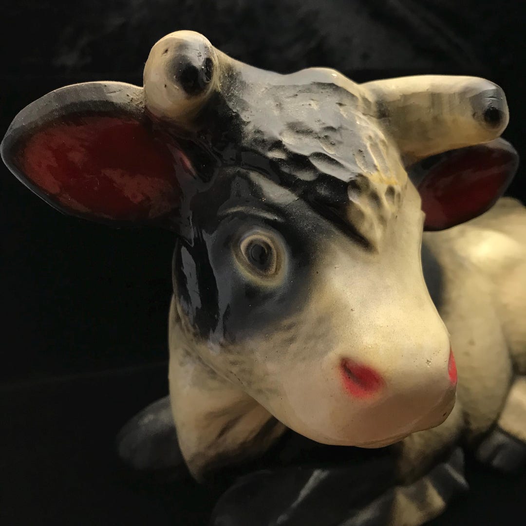 Vintage Chalkware Cow//large Vintage Black & White Cow//vintage Chalk ...