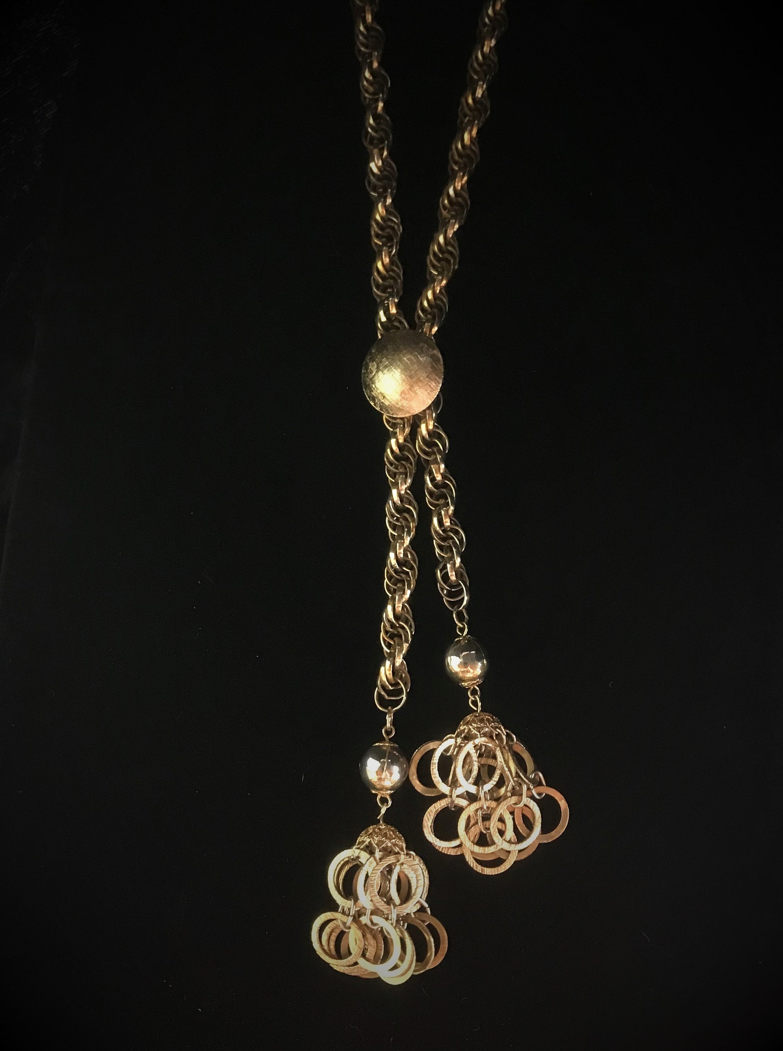 Long Gold Plated Rope Chain Bolero Necklace With Multi-ring - Etsy UK