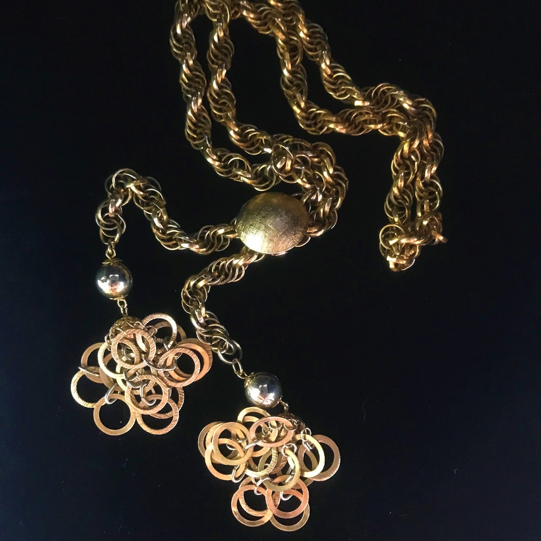 Long Gold Plated Rope Chain Bolero Necklace With Multi-ring - Etsy