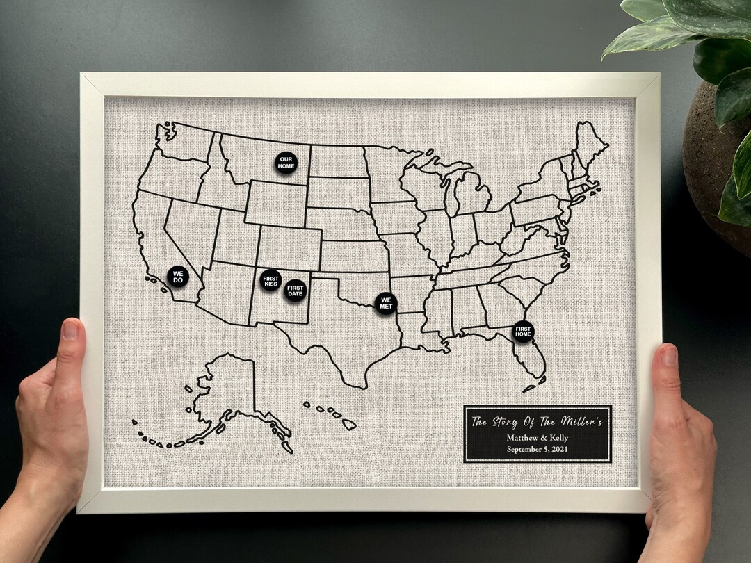 Map With Custom Push Pins, 4 Year Anniversary Gift, World Map Canvas ...