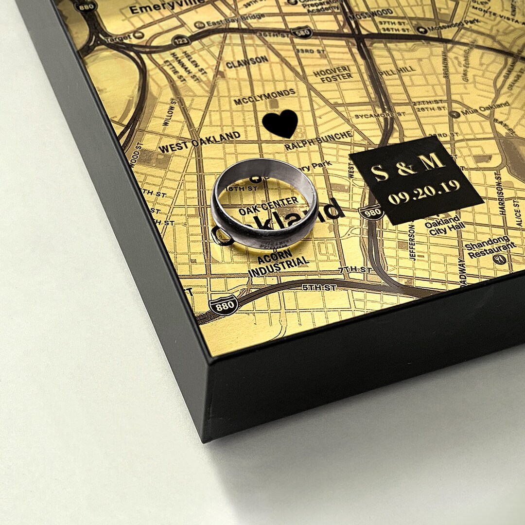 21st Anniversary Catchall Tray for Him and Her - Custom Brass Map Tray ...