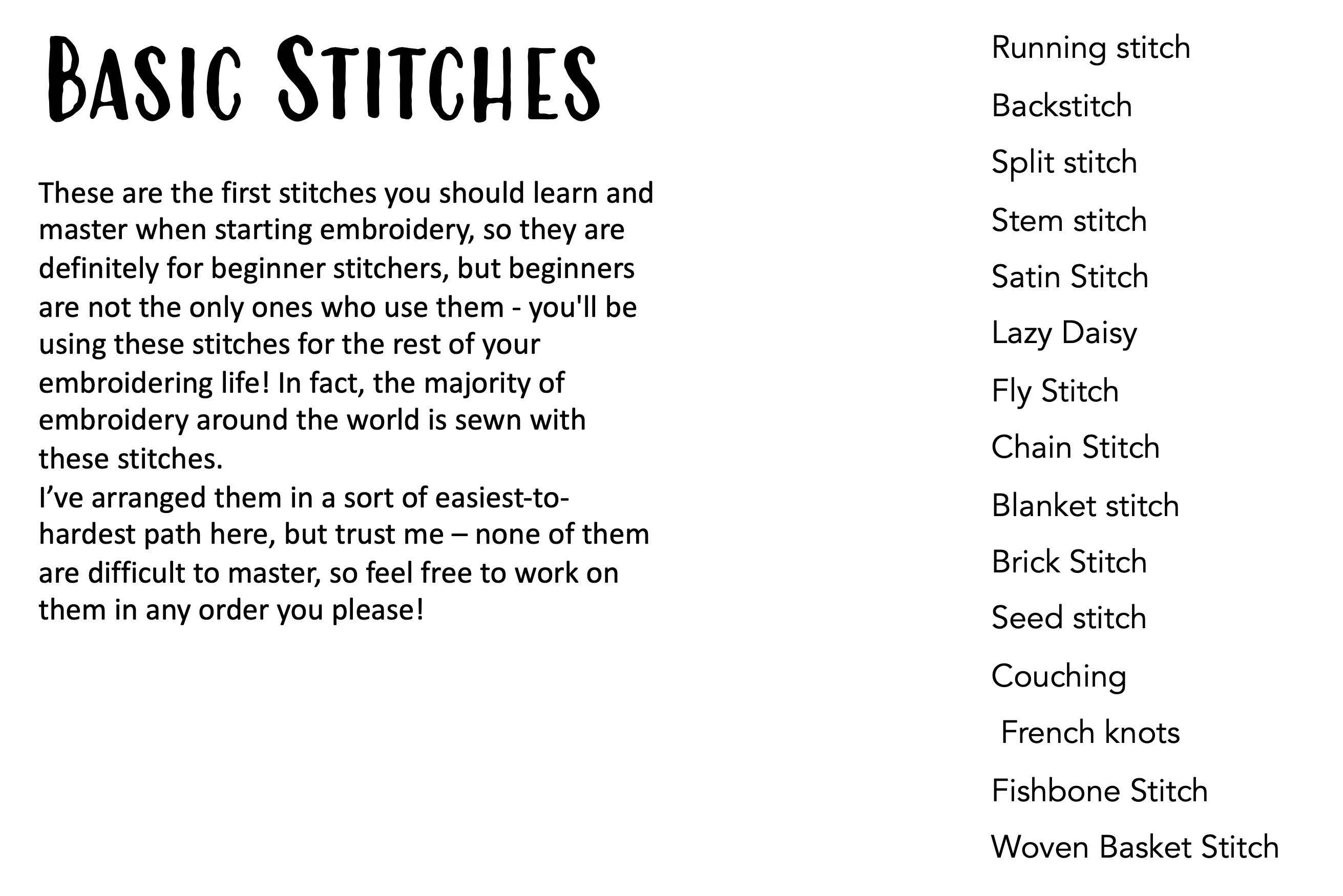 Basic Stitch Guide for Embroidery Beginners Step-by-Step | Etsy