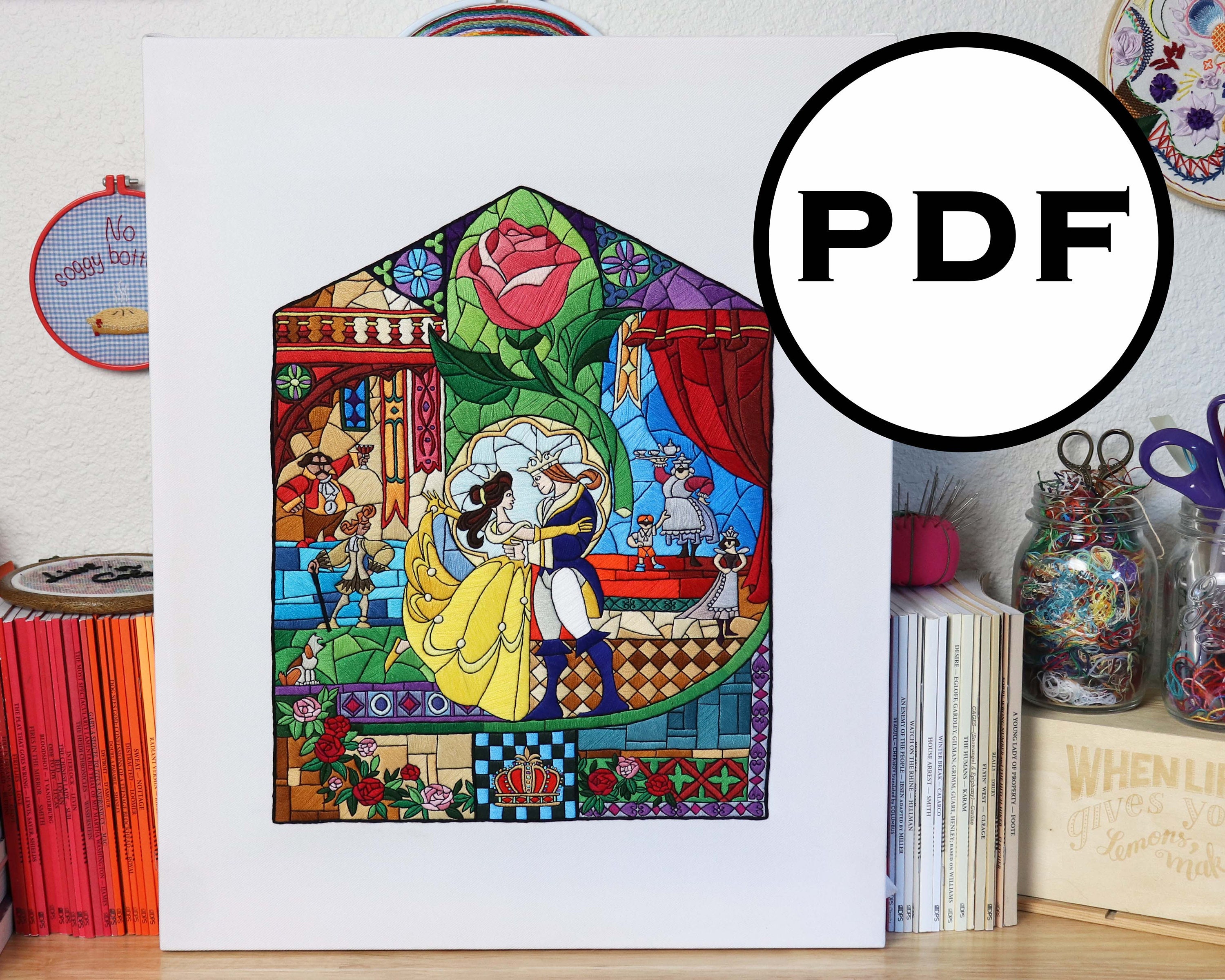 Beauty and the Beast Stained Glass Window Embroidery - DMC Color and ...