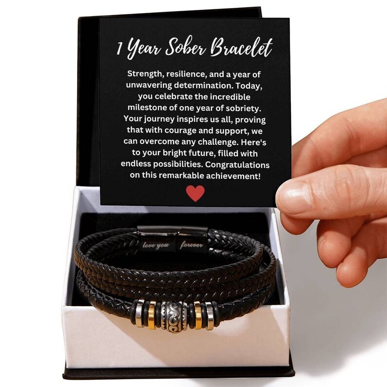 1 Year Sober Sobriety Bracelet For Men Custom Recovery Ts Etsy