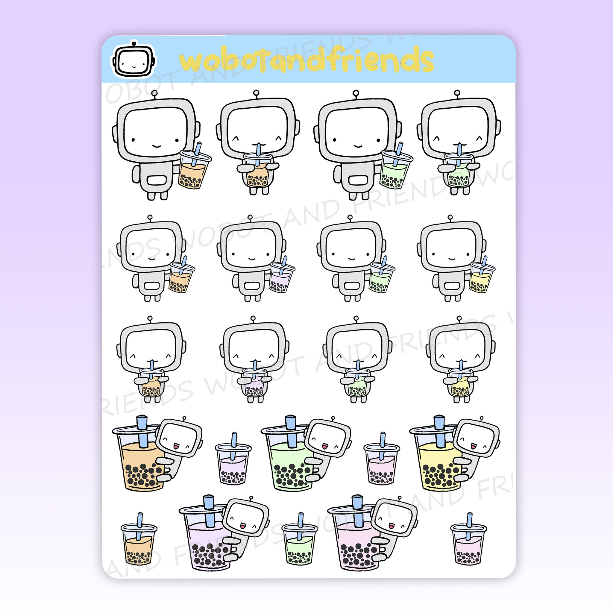 Boba Lover Wobot Planner Stickers hand drawn sticker sheet C09 Stickers ...