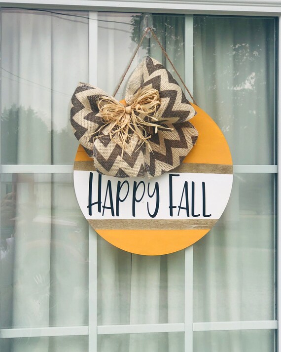 Round door hanger Yellow sign Fall Decor DIY wooden sign | Etsy