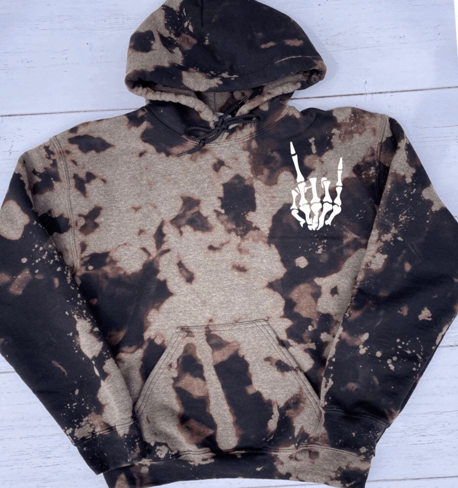 Skeleton Bleached Hoodie Bleach Dye Bleached Hoodie | Etsy