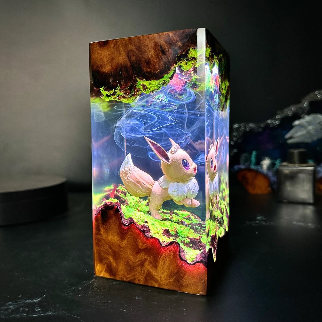 PKM EEVEE Wood Lamp, Custom, Art Diorama, Epoxy Night Light, Christmas ...