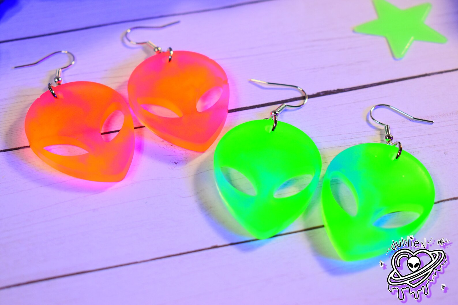 Neon Aliens Glow Earrings Alien Earrings | Etsy