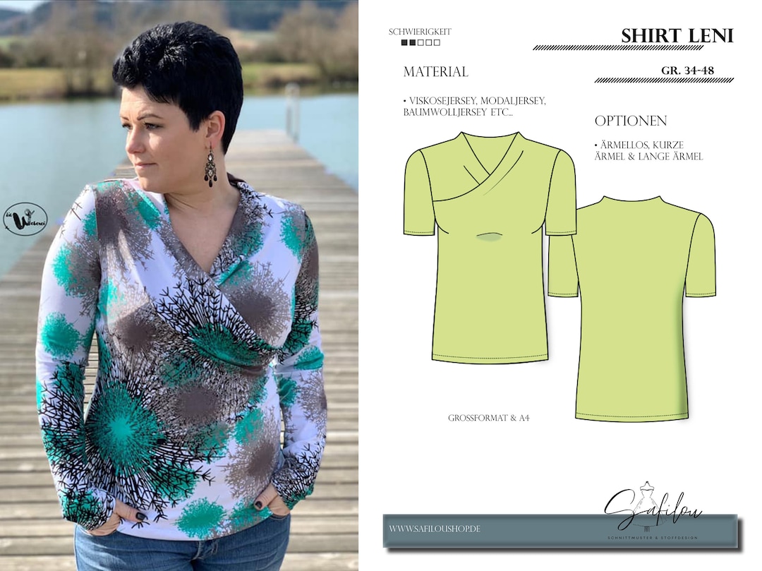 Shirt Pattern Leni – PDF File in Sizes 34-48 | Asymmetrical Waterfall ...