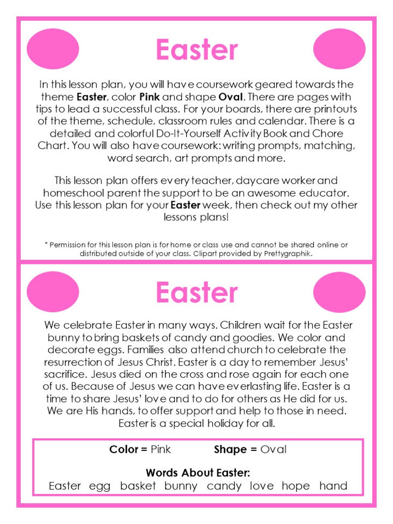 Easter Theme Lesson Plan - Etsy