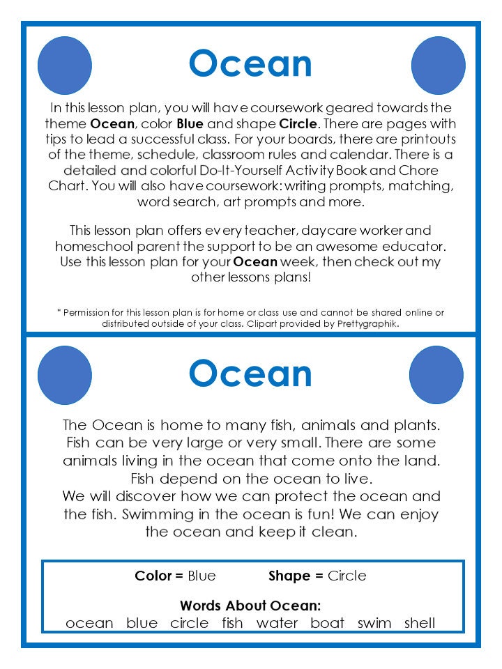Ocean Theme Lesson Plan - Etsy