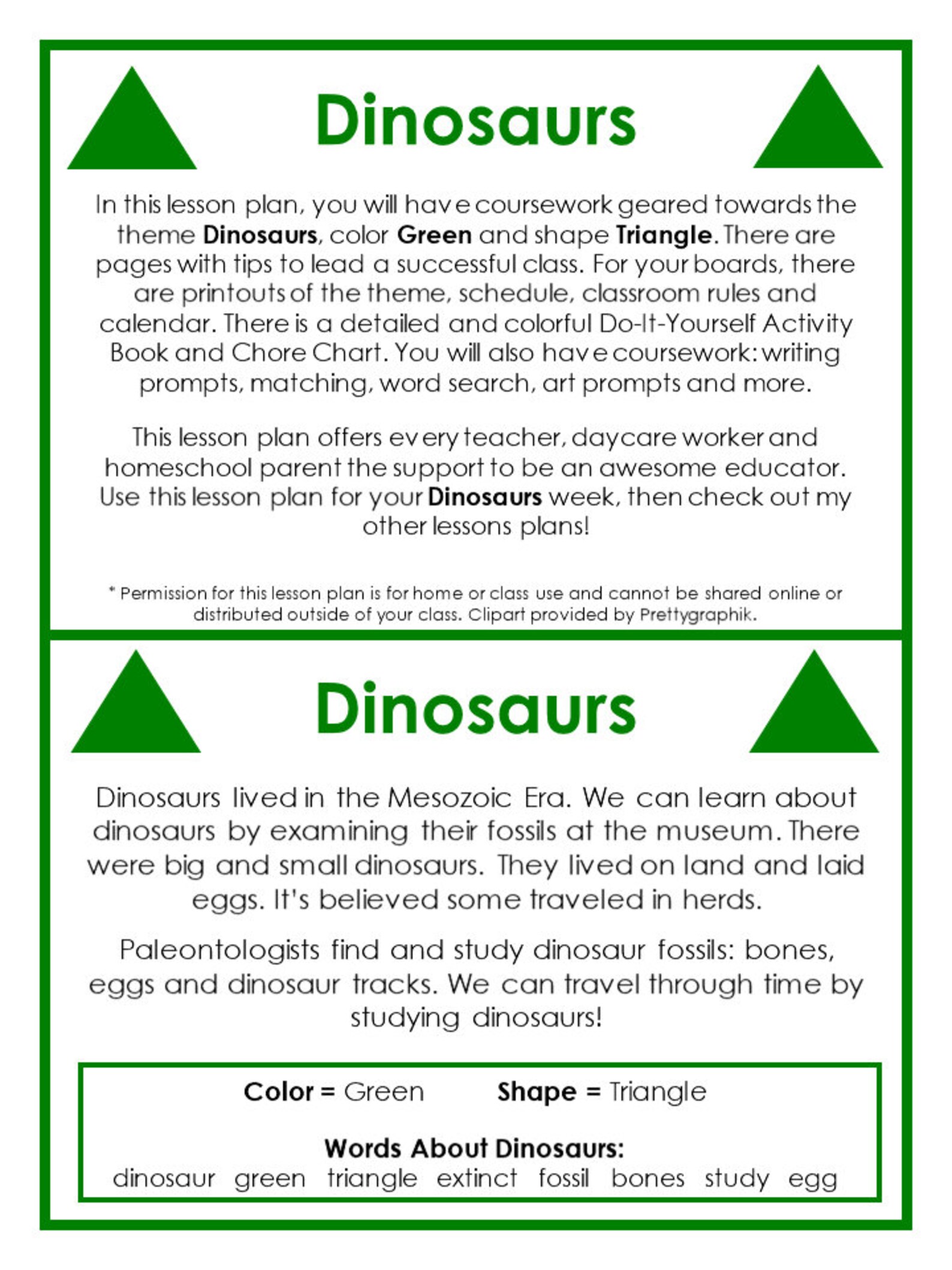 Dinosaurs Theme Lesson Plan - Etsy