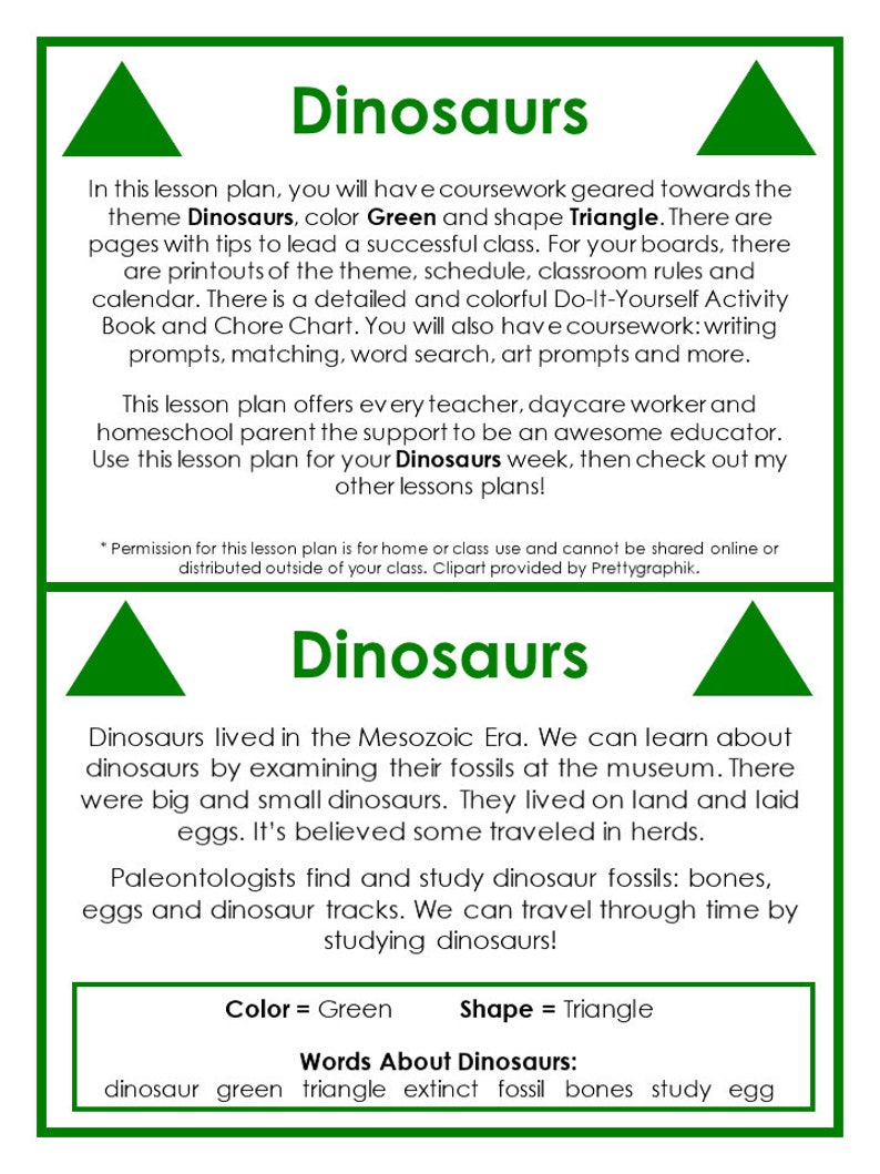Dinosaurs Theme Lesson Plan - Etsy