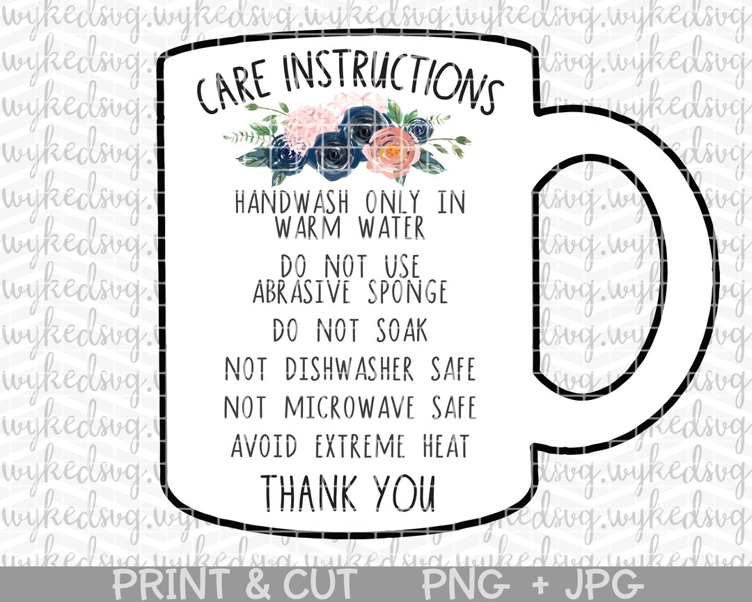 Mug Care Card Png, Print and Cut Care Card, Floral Png, Printable Care ...