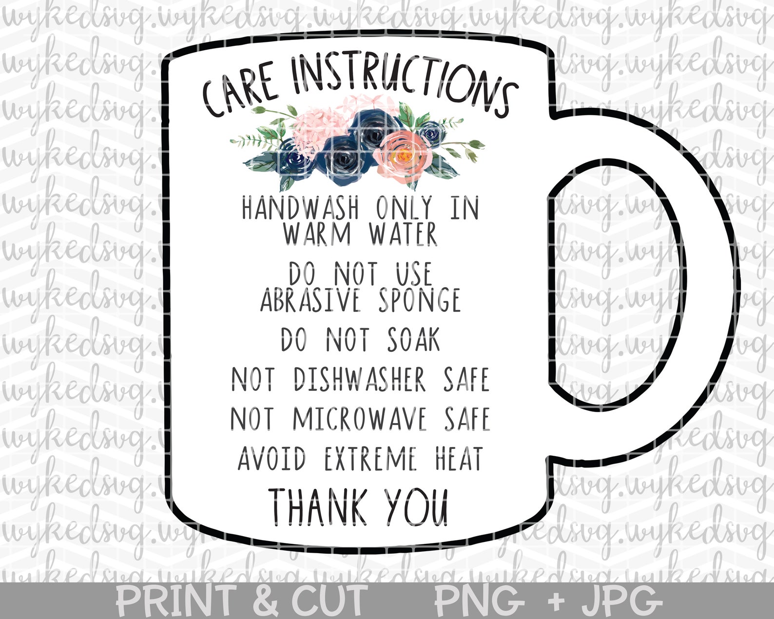 Mug Care Card Png Print and Cut Care Card Floral Png - Etsy