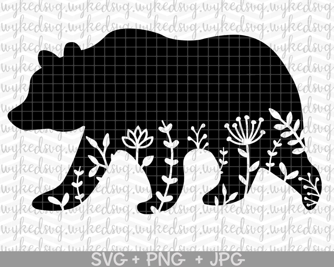 Floral Bear Svg, Solid Bear Svg, Bear Silhouette Svg, Bear Flowers Svg ...