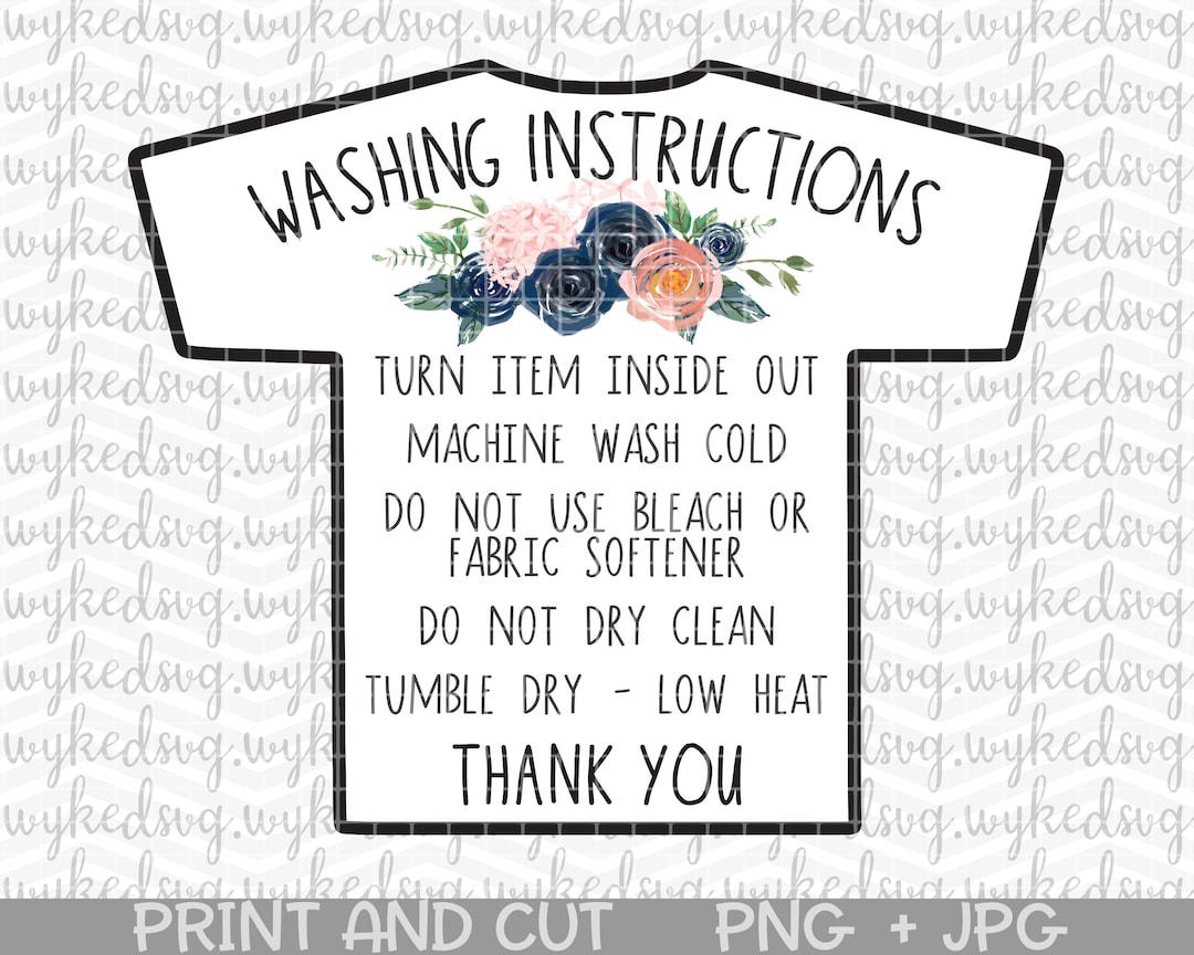T-shirt Care Card Png, Print and Cut Shirt Care Card Png, Shirt Care ...