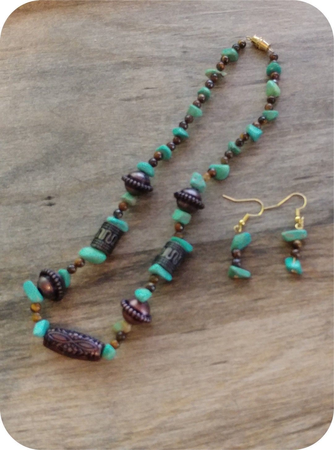 Incan Inspired Turquoise Necklace, Necklace & Earrings Set, Beaded ...