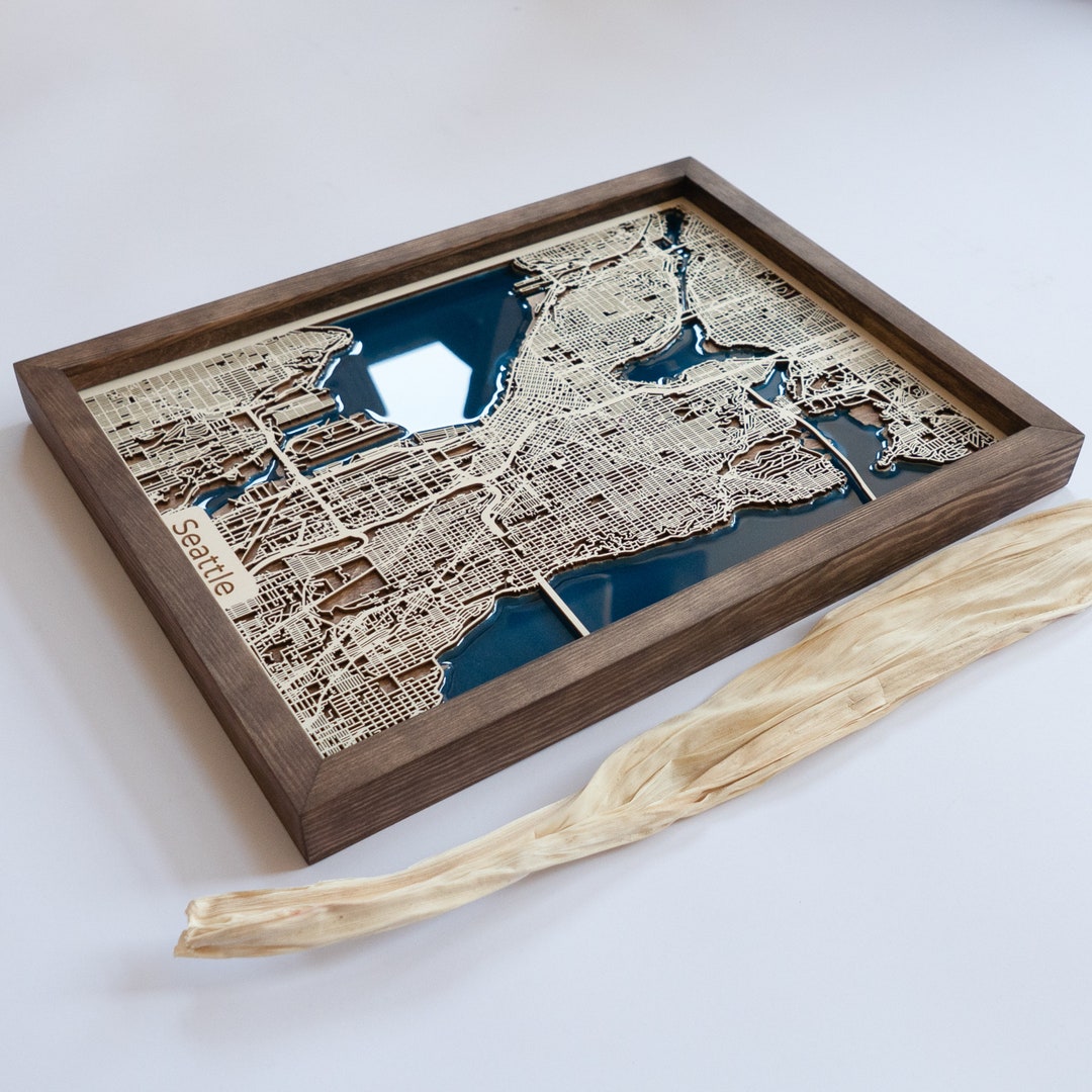 Seattle Wood Map Wood and Epoxy Resin - Etsy