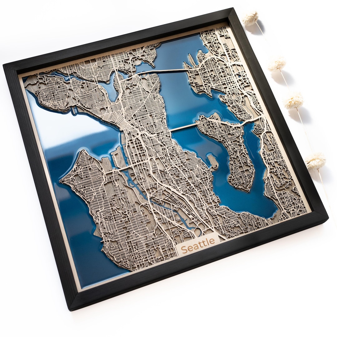 Seattle Wood Map | Wood and Epoxy Resin - Etsy