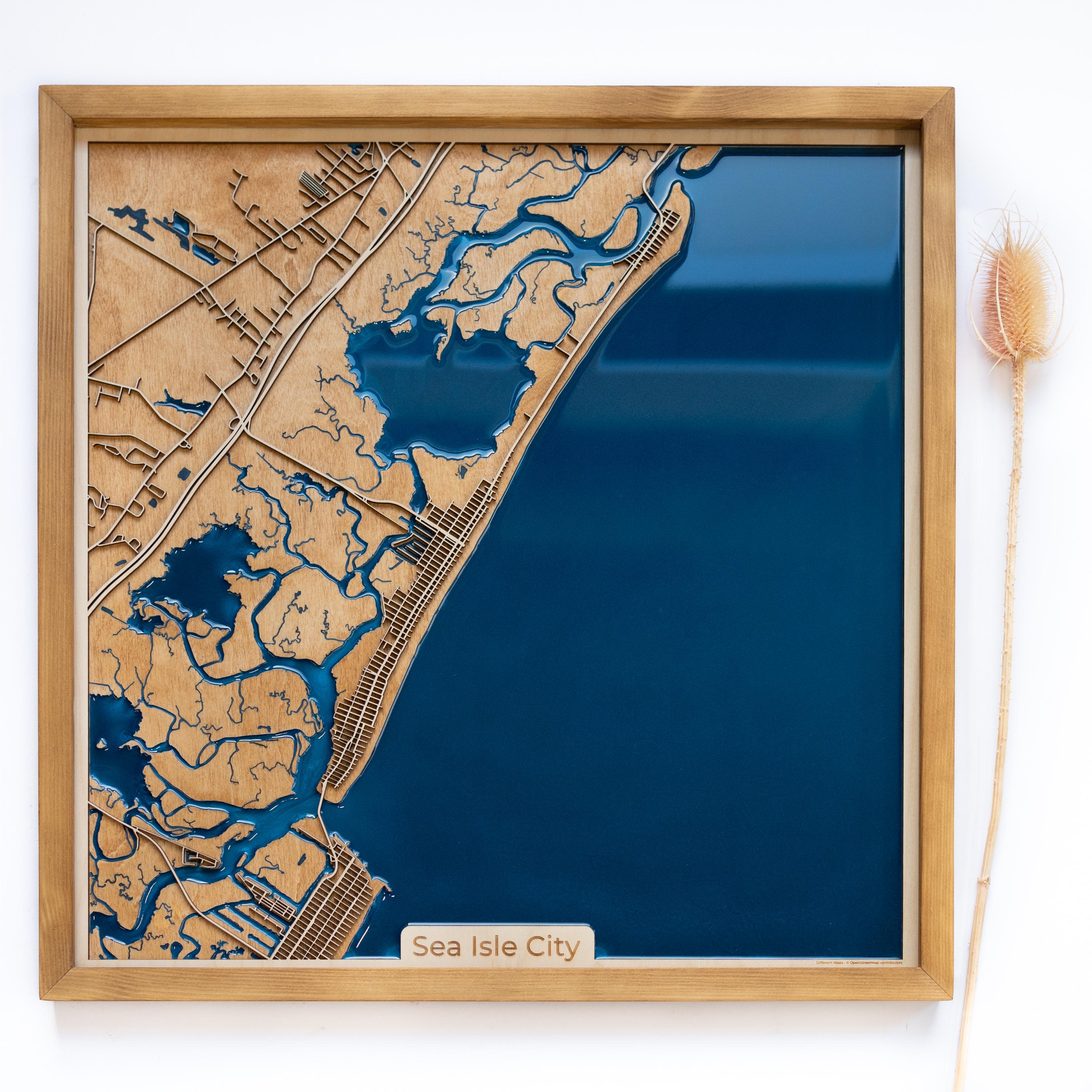 Sea Isle City Wood Map | Wood and Epoxy - Etsy