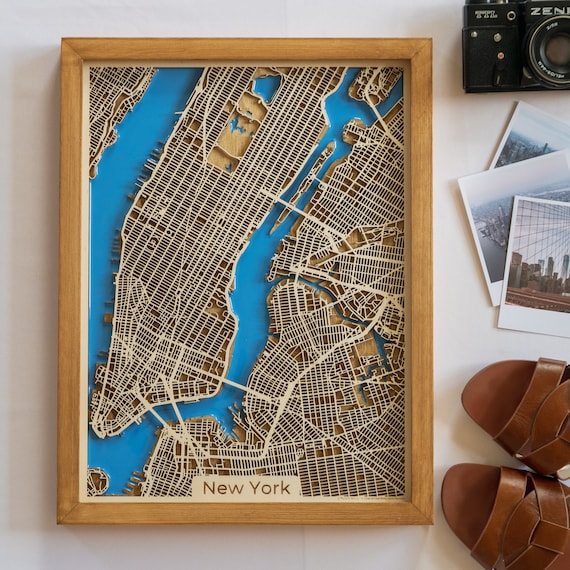 New York Wooden Map Unique Personalized Gift for | Etsy